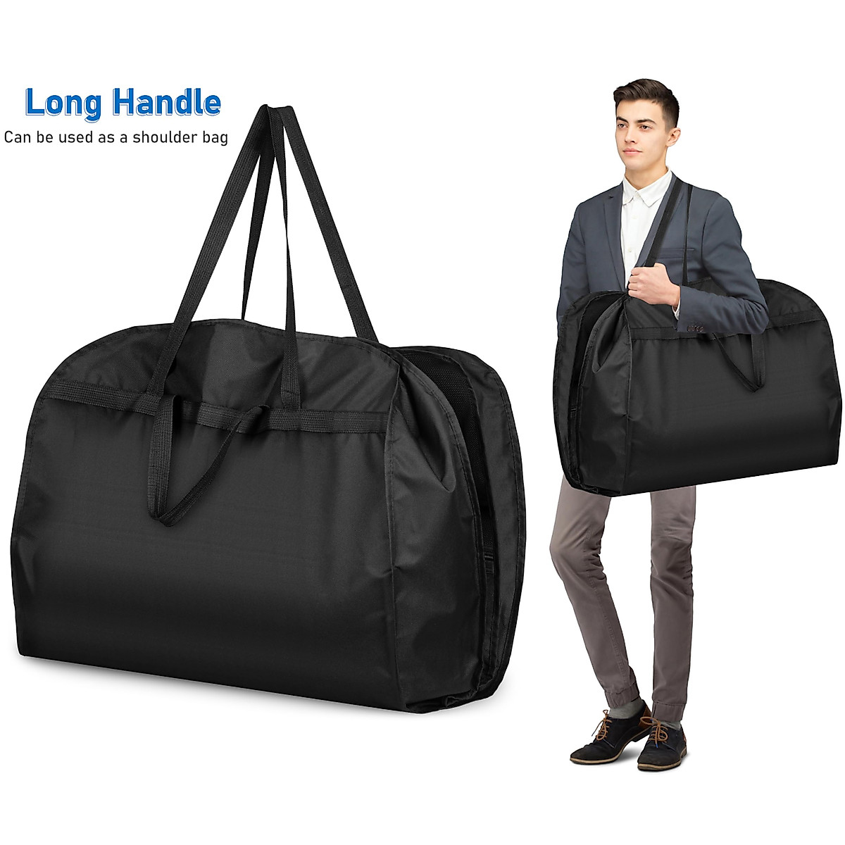 MISSLO 43" Heavy Duty Garment Bags for Travel 6" Gusseted Suit Bags for Closet Storage 4 Handles Hanging Clothes Bag with Pocket Mens Suit Cover for Shirts, Coats, Dresses