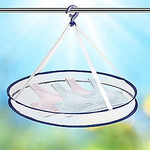 Folding Mesh Clothes Drying Rack Hanging Clothes Laundry Sweater Basket Dryer Net Single Layer Washing Basket with Anti-Wind Hook