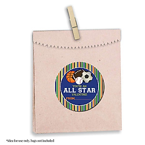 All Star Sports Valentine Party Favor Sticker Labels for Boys, 40 2" Party Circle Stickers by AmandaCreation, Great for Classroom Valentines, Envelope Seals, Gifts & Treats