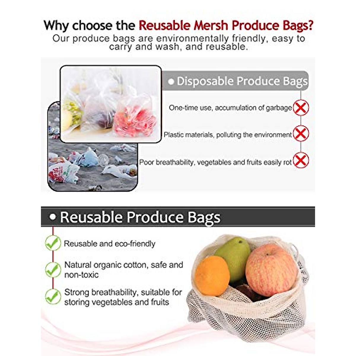 Romozi Reusable Produce Bags, Washable and Reusable Grocery Bags for Veggies, Fruits, Bulk Food,Toys, Cotton Mesh Produce Bags with Drawstring (Set of 6 PCS) (Light Yellow, 6)