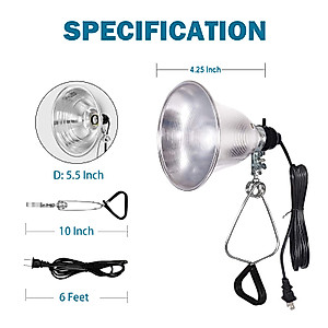 EP Clamp Lamp Light with Detachable 5.5 Inch Aluminum Reflector, 60 Watt E26 Socket (No Bulb Included), 6 Foot 18/2 SPT-2 Cord Cord, 2 Pack