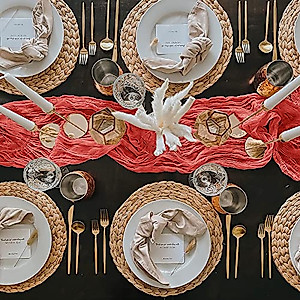 SGAOFIEE 10ft Peach Red Coral Cheesecloth Table Runner,35x120 inches Boho Table Runner,Rustic Sheer Table Decor for Romantic Bridal Shower, Baby Shower, Birthday Party Cake Table(Peach Red Coral)