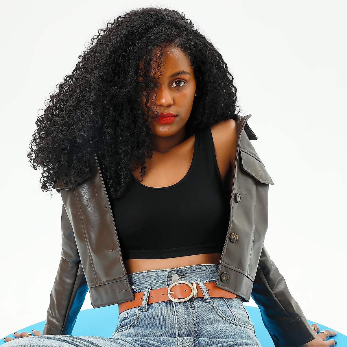 Earnda Womens Belts for Jeans Classic Oval Gold Buckle Faux Leather Waist Belt Dark Brown Medium