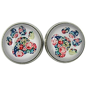Stainless Steel White and Flower Paw Print Glass Stud Earrings 12mm