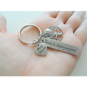 Custom Engraved Teacher Keychain with Tree & Apple Charm, and Thanks for Helping Us Grow Tag; Teacher Appreciation
