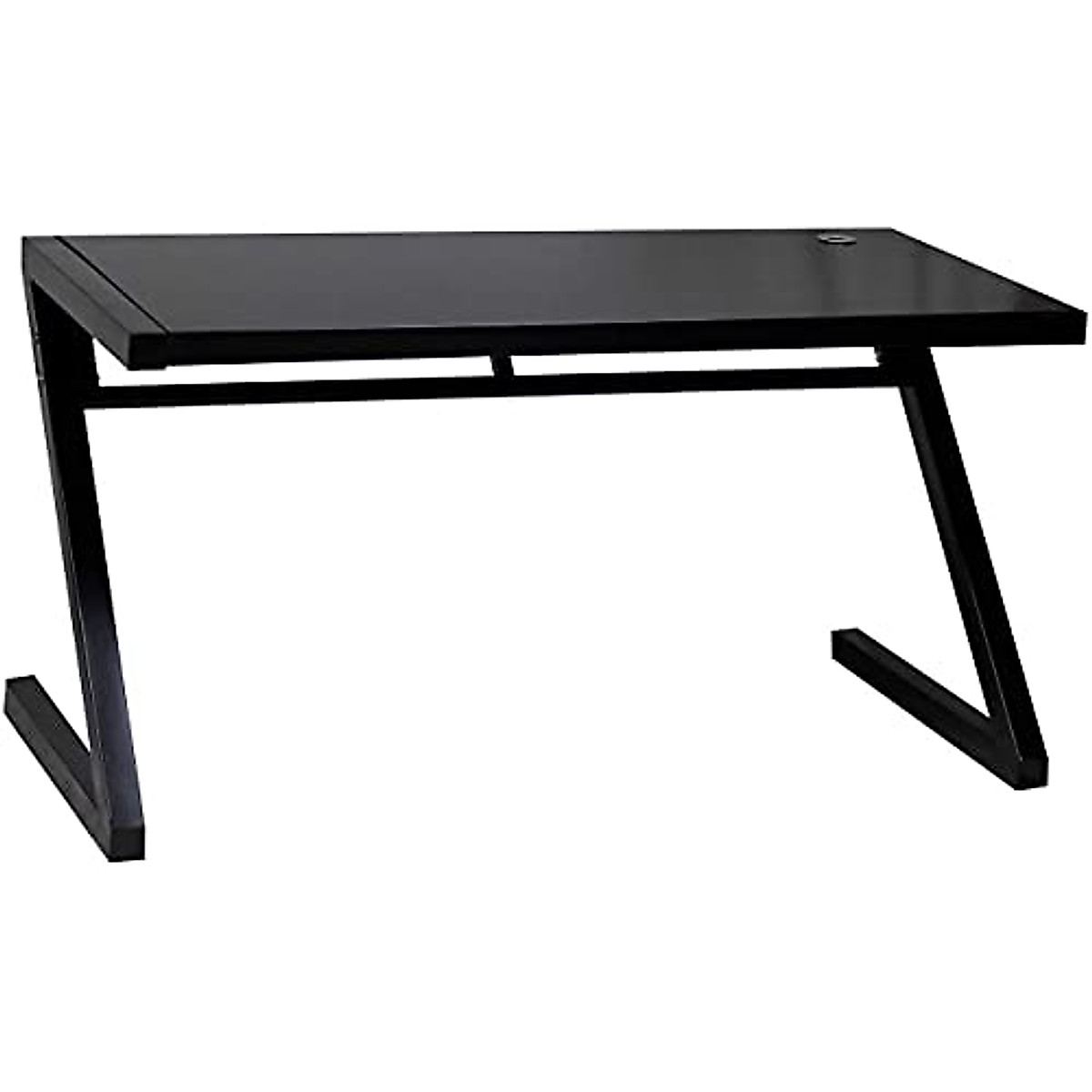 TY ARTS & CULTURE 55'' Z Shape Computer Desk Tempered Glass Table Modern Office Desk Gaming Desk Study Writing Desk Workstation for Home Office USB Accessory Attribute Multi Functional Black Desk