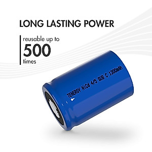 Tenergy 4/5 SubC 1.2 Volts 1300mAh NiCD Rechargeable Batteries, 15 Pack