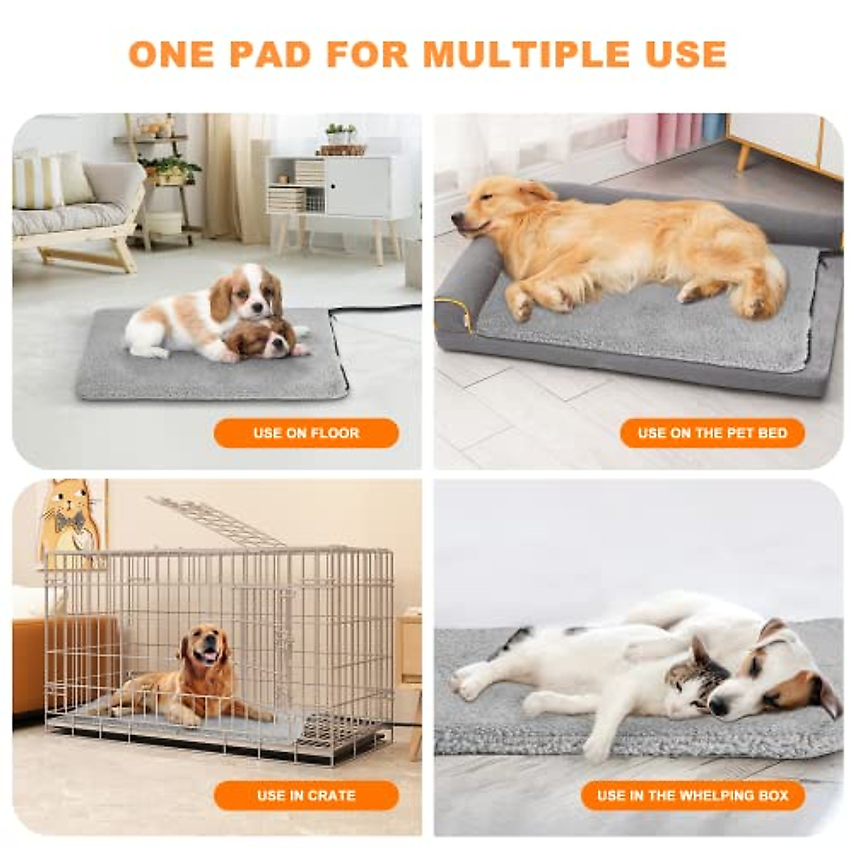 SHU UFANRO Heated Cat Bed,6 Adjustable Temperature Pet Heating Pad Indoor for Dogs Cats Waterproof Dogs Heating Mat with Timer, Auto Power Off,Chew Resistant Cord Warm House Electric Pet Pad