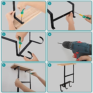 Belle Vous Wall-Mounted Towel Rack with Shelf and 3 Hooks - W13.5 x H21 Inches - Wooden Storage Shelf with Black Metal Bars for Towels - Folded/Rolled Towel Organizer Holder for Bathroom