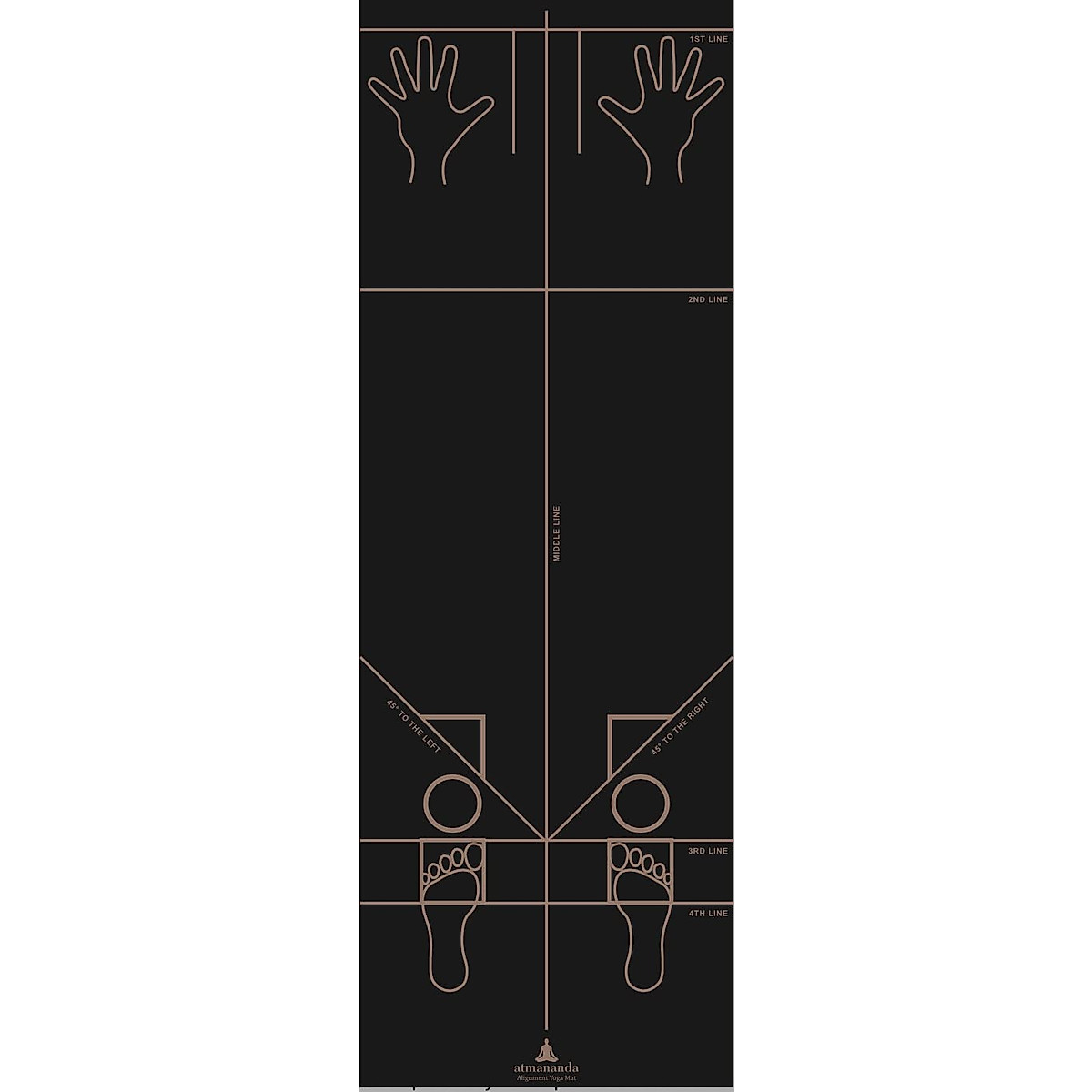 Atmananda Black Yoga Mat , Premium Natural Rubber Top, Educational Alignment Lines, Good for all Yoga Styles , Lightweight, Designed to Help Protect Your Joints (Large (5'7" & above))