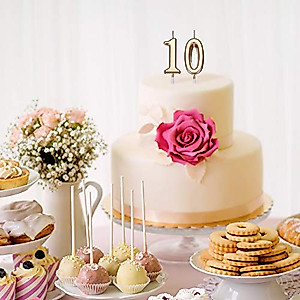 10th Birthday Candles Cake Number Candles Happy Birthday Cake Candles Topper Decoration for Birthday Wedding Anniversary Celebration Favor, Champagne Gold