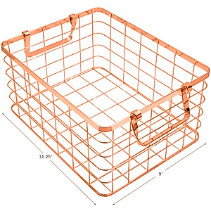 Set of 3 Nested Wire Basket Trays for Storage and Organizing (Rose Gold)