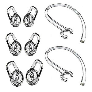 BLLQ Repalcement SML 3 Size Ear Tips & Ear Loop Clip Set Compatible with Plantronic M155 M165 M180 M55 M25 M90 Explorer 500 Headset, Gel Earbuds Eartips 6PCS & Earhooks Earloop 2PCS [Clear] (P3)