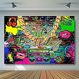 Avezano Hip Hop Birthday Party Backdrop Throwback Retro Graffiti Wall Backdrops for Bday Party Decoration Old School Rap Music Parties Photoshoot Backdrops (7x5ft)