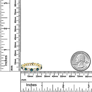 Gem Stone King 18K Yellow Gold Plated Silver Round London Blue Topaz and White Created Sapphire Eternity Band Ring For Women (1.30 Cttw, Gemstone Birthstone, Available In Size 5, 6, 7, 8, 9)