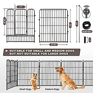 Avocahom Metal Dog Playpen 16 Panel Dog Pen 32Inch Height Exercise Pen w/2 Doors for Small/Medium Dogs Outdoor Indoor RV Yard w/36 Floor Protectors & 8 Straps, Black