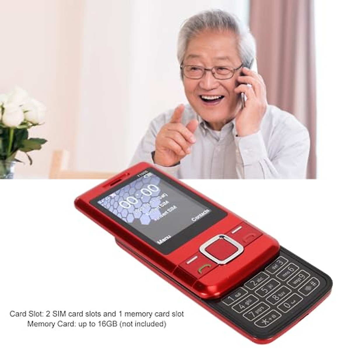 Unlocked Slider Phone, 2G GSM 1200mAh Battery Loud Voice Big Button Dual Card Senior Cell Phone for Elderly Kids Unlocked Mobile Phone Flip Cell Phone for Seniors (Red)