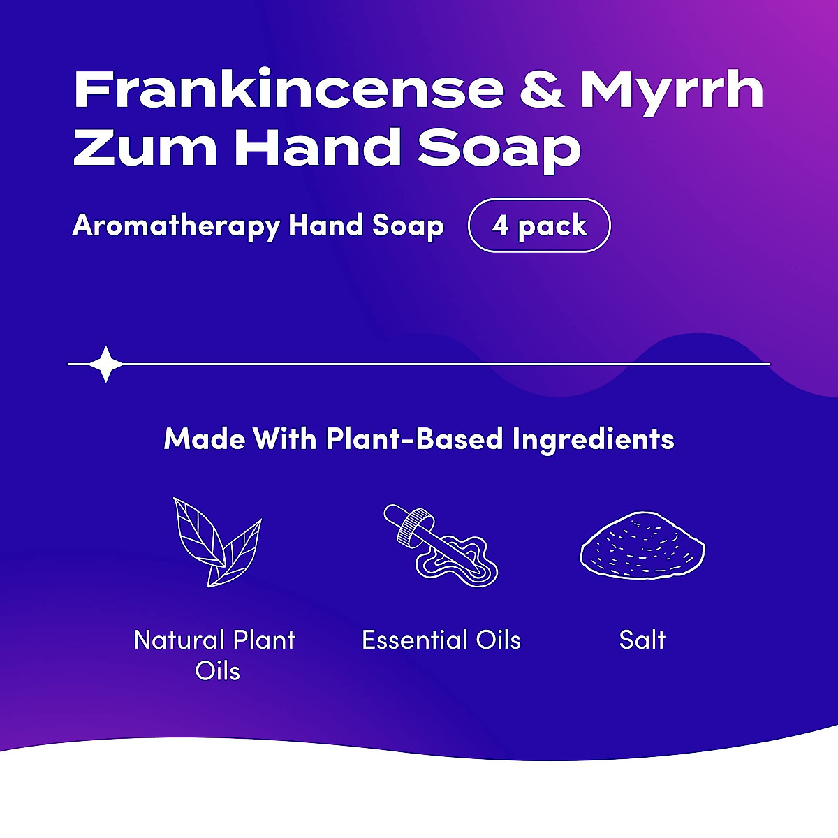 Zum Indigo Wild Hand Soap - Natural Liquid Hand Soap - for Bathroom & Kitchen - Frankincense & Myrrh Scent - 12 oz (4 Pack)
