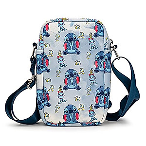 Disney Bag, Cross Body, Lilo and Stitch, Stitch Scrump and Ducks Collage, Blue, Vegan Leather