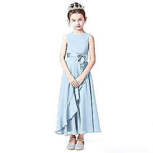 Little Junior Girl Long Bridesmaid Dress Baby Blue Wedding Flower Girls Formal Pageant Party Dresses Chiffon Sleeveless Baby Blue-10
