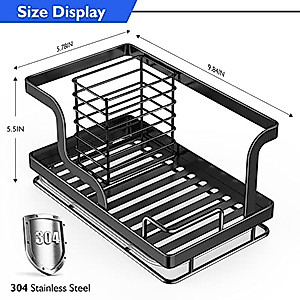 Sink Caddy Sponge Holder,VVHAOS Kitchen Sink Organizer for Dish Rag Soap Brush,Dishcloth Holder with Drain Pan 304 Stainless Steel (Black)