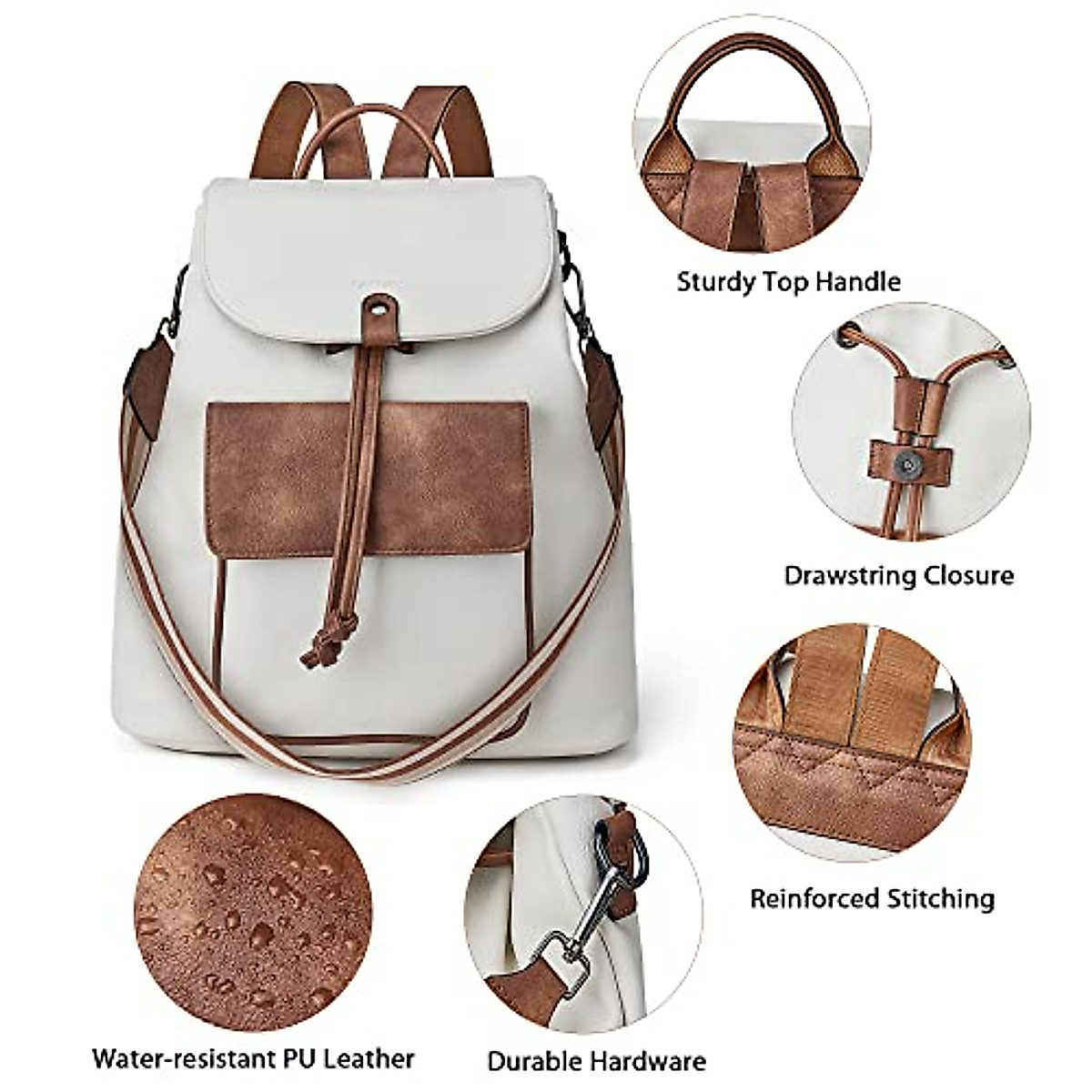 OPAGE Backpack Purse for Women Leather Backpack Purses Fashion Designer Travel Backpack Ladies Shoulder Bags With Wristlet