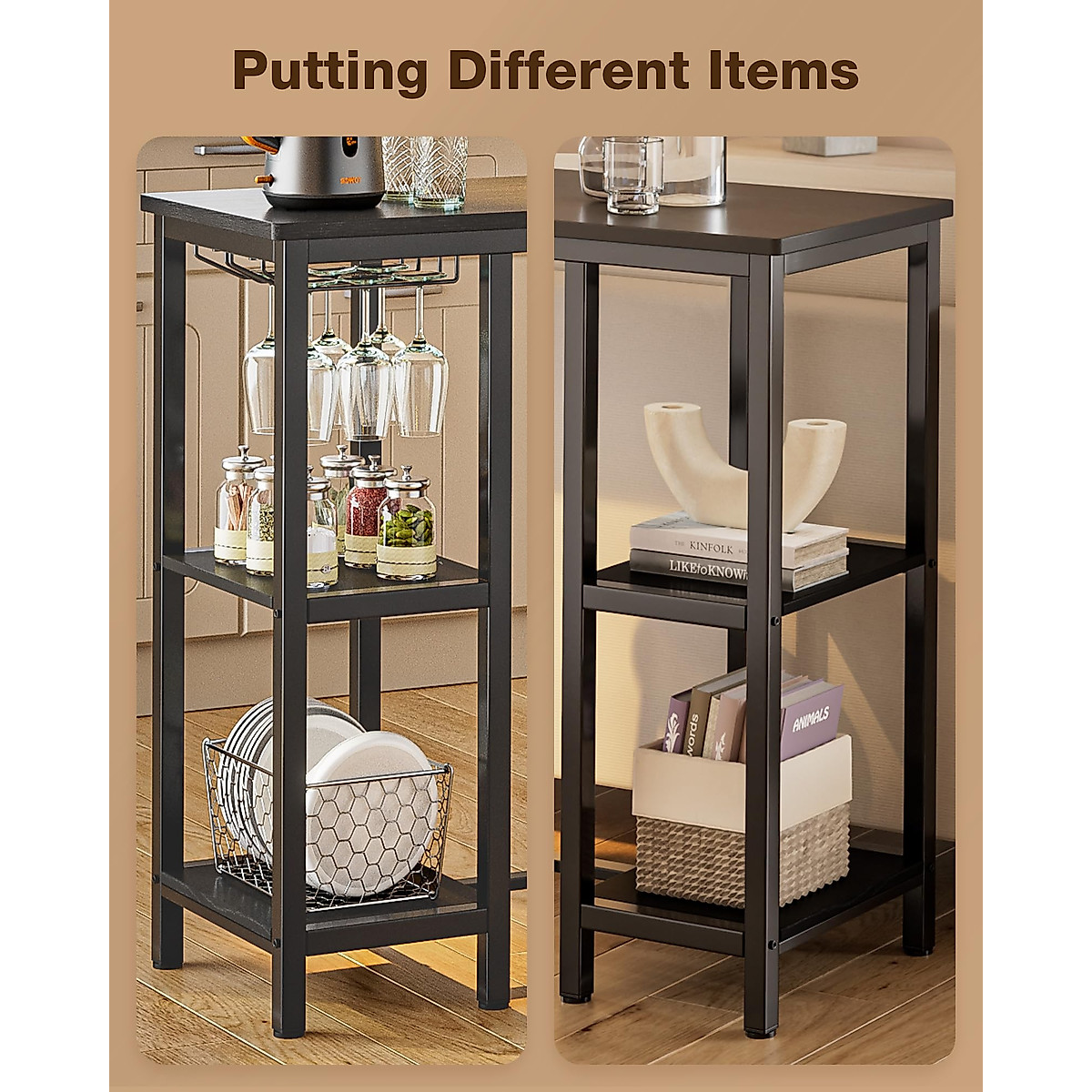 Qsun Small Bar Table Set for 2, Bar Table with Stools, Kitchen Table for 2 with 2 Storage Shelves & Wine Glass Holder, Small Dining Table for Small Apartment, Dining Room, Black