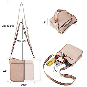 BOSTANTEN Crossbody Bags for Women Trendy Vegan Leather Hobo Purses Shoulder Handbags With Wide Shoulder Strap Pink