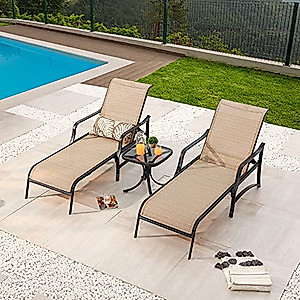 PatioFestival 3 Pieces Patio Chaise Lounge Chairs Set Adjustable Back All Weather with Bistro Table(Beige)