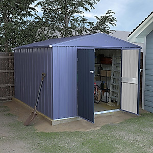 VEIKOU 8 x 12 FT Storage Shed, Outdoor Shed with Thickened Galvanized Steel, Lockable Door, Air Vents, Sheds & Outdoor Storage for Patio, Grey