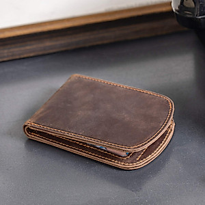 Polare Slim Curve Front Pocket RFID Blocking Italian Real Leather Bifold Wallet for Men (Dark Brown)
