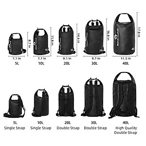 ROCK CLOUD Dry Bag Waterproof 10L Dry Sack for Kayaking Rafting Boating Beach Surfing Swimming Canoe Camping Hiking Fishing Ski, Black