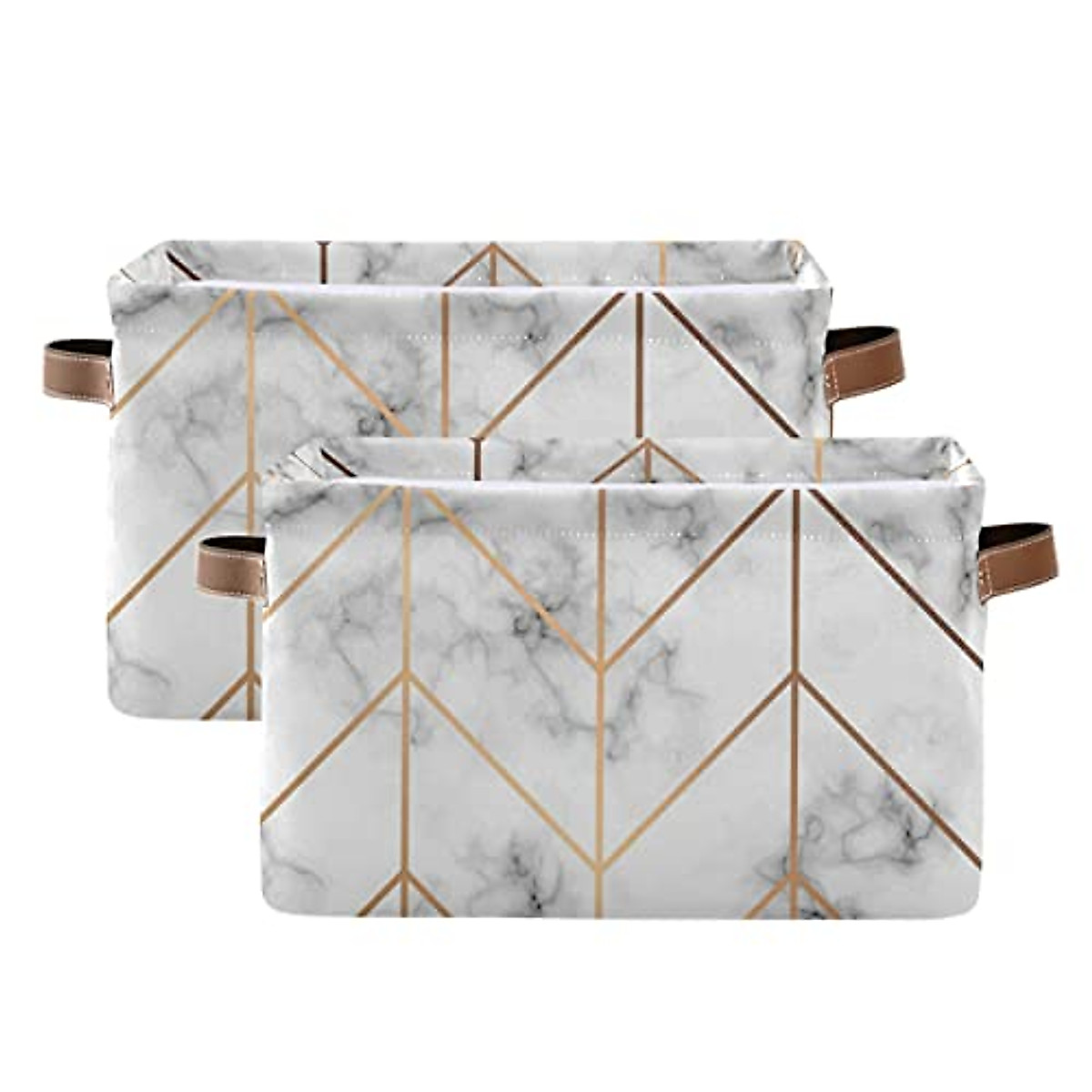 AUUXVA Geometric Line Marble Print Storage Bin Canvas Toys Storage Basket Bin Large Storage Cube Box Collapsible with Handles for Home Office Bedroom Closet Shelves,2 pcs