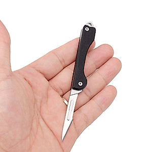 Samior S12 Mini SlipJoint Scalpel Folding Pocket Knife with 10pcs #11 Replaceable Blade, Black G10 Handle Utility EDC Keychain Knife for Box Cutting, Crafting 0.5oz