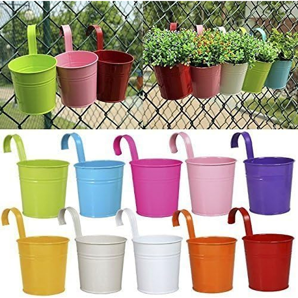 OGIMA 10 Piece Metal Iron Hanging Flower Pots,Multicolor
