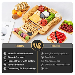Large Charcuterie Boards with Canvas Bag Four Bamboo Plates, Bamboo Cheese Board & Knife Set, Unique Housewarming Gifts New Home Anniversary Wedding Gifts for Couple, Bridal Shower for Women