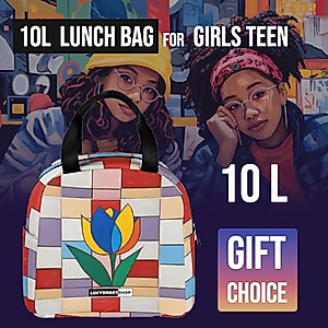 LUCYSMARTSHOP Pink Small Lunch Bag Flower LunchBox for Girl Teen Cute Small Bag,Children Girl Christmas Wishes, Teen Girl 10-12 Christmas Gifts Girl BigKid Gift Idea (Pink Tuilp Checkerboard)