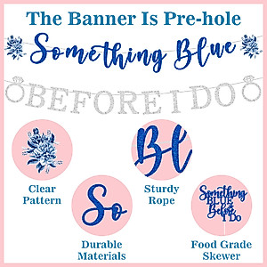 Something Blue Before I Do Banner Glitter with Cake Topper and Cupcake Toppers - Something Blue Bridal Shower Decorations,Bridal Shower Banner for Blue Bachelorette Wedding Engagement Party Supplies