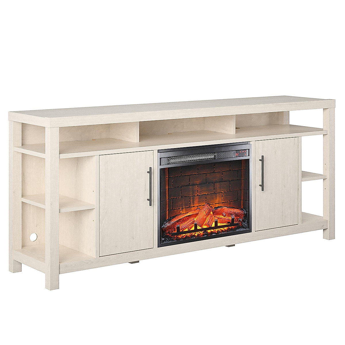 Ameriwood Home Garrick Electric Fireplace Console for TVs up to 75", Ivory Oak
