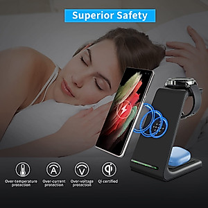 YOCUNKER Wireless Charger,3 in 1 Charging Station Dock for Watch 5/4/3/2/Active 2/1/Gear S3, S22 Ultra/S21/S20/S10/Note 20/Z Flip 4/Z Fold 4/3, Buds+/Pro/Live Black