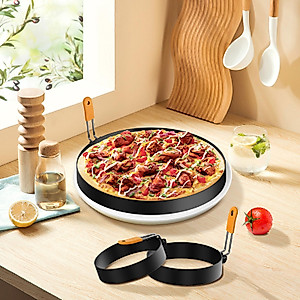 BYTANA 6 Pcs Egg Rings Set with Oil brush, 8" Omelette Ring of 2, 3.5" Egg Rings of 4, Non-stick Round Crumpet Ring with Heat-resistant Silicone Handle for Frying Eggs Muffins Cooking