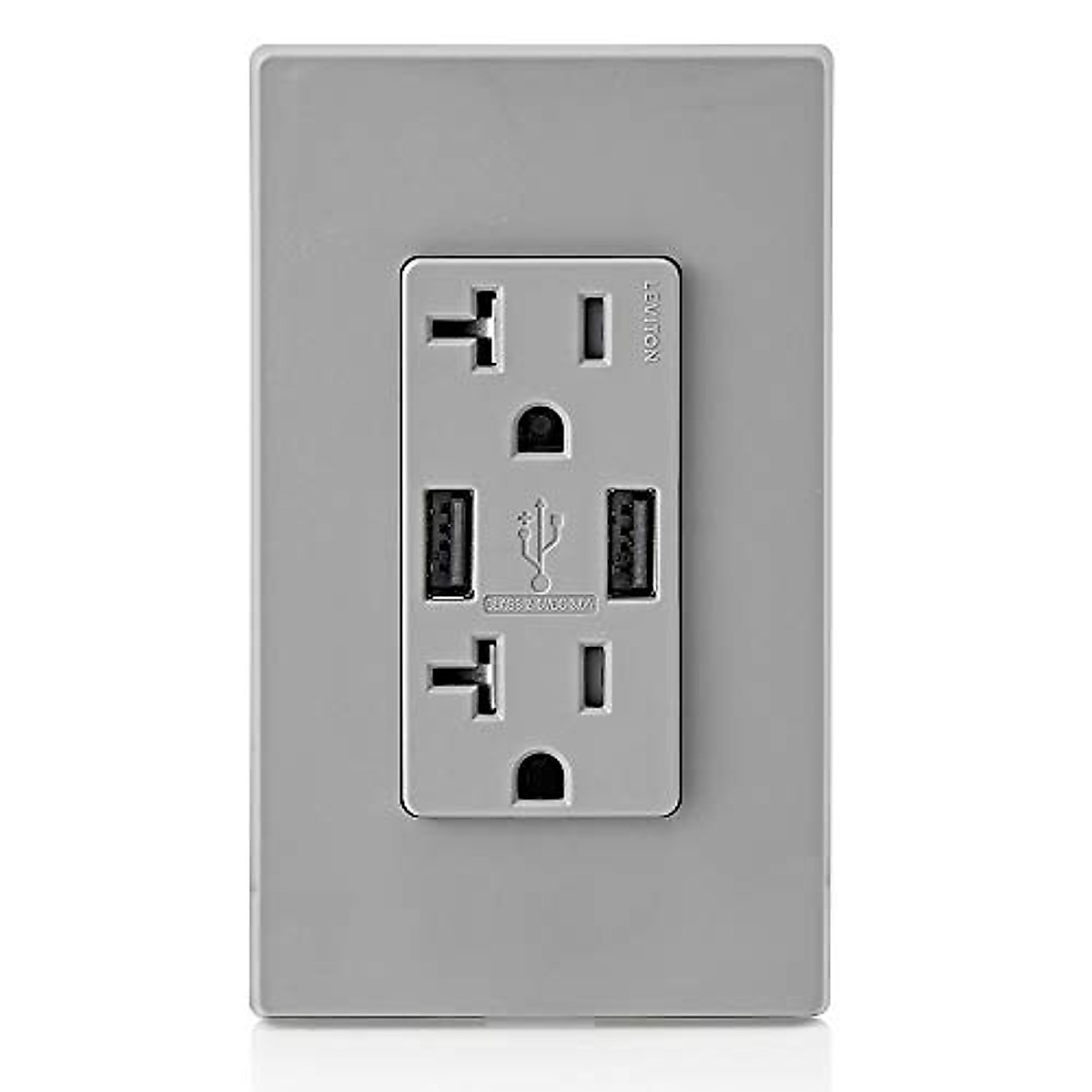 Leviton T5832-GY 20-Amp USB Charger/Tamper Resistant Duplex Receptacle, Gray, 1-Pack