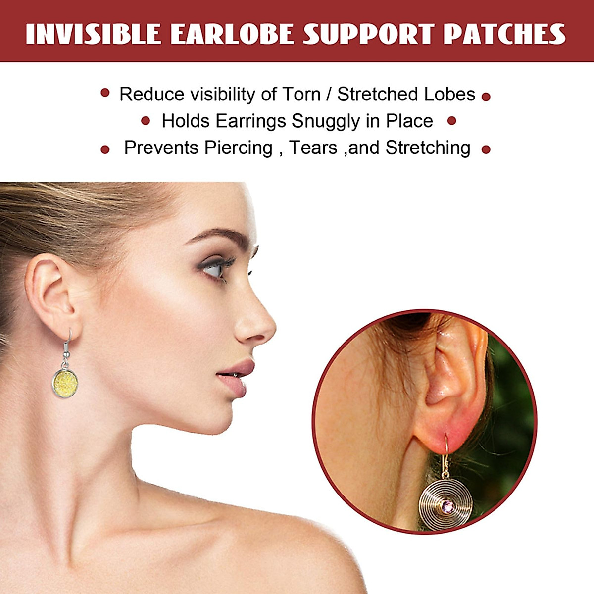 Ear Lobe Support Patches Earring Support Patches Invisible Ear Lobe Support Tape Portable Earlobe Support Patches Large Earrings Support Sticker Reduces Strain for Women Long Time Wear Earring