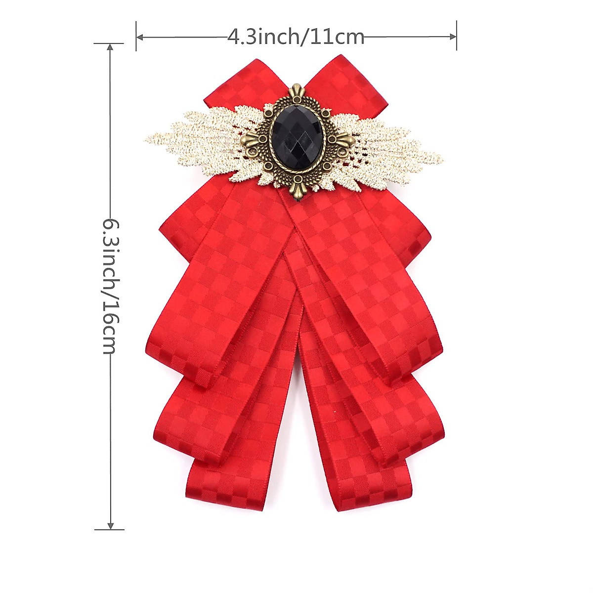 rhinestone brooch Red Bow tie brooch for women men Retro Brooch pins carvat rhinestone broach ribbon fabric collar bow brooch necklace for suits (red)