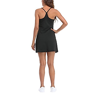 HDE Womens Exercise Workout Dress with Built-in Shorts Sleeveless Athletic Dresses for Golf Tennis Black - L