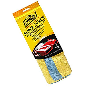 Formula 1 Super 2-Pack Microfiber Towels for Cars – Super Absorbent Microfiber Cleaning Cloth for Cars – Cleaning & Polishing Car Microfiber Towel Set – Streak-Free Car Cleaning Supplies (12" x 16")