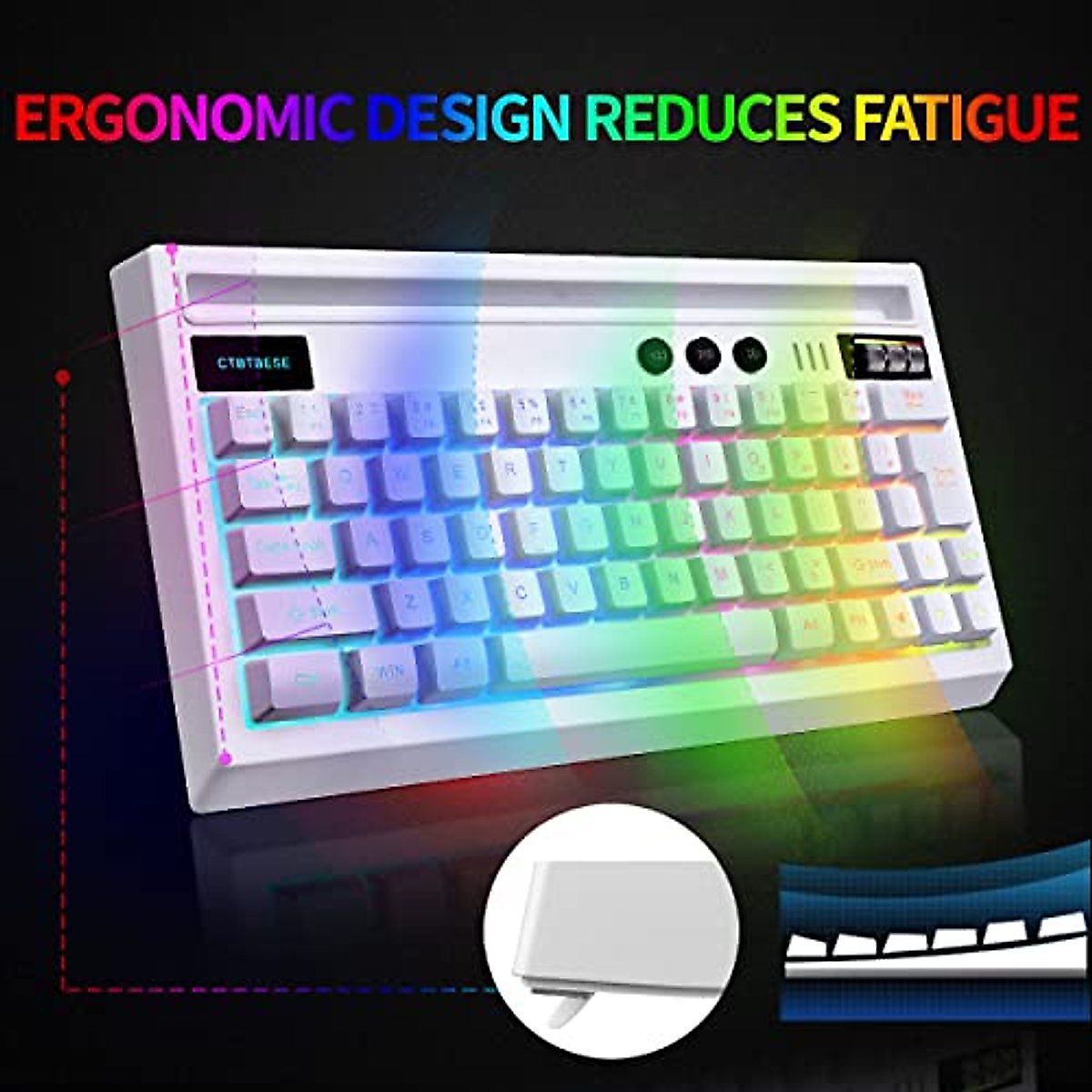 CTBTBESE 60% Wireless Gaming Keyboard, RGB Backlit Compact Mini Keyboard, Rechargeable Retro Typewriter Keyboard with Phone Stand, Free Type-C Adapter for PC, Tablet, Notebook, Smartphone(White)…