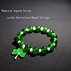 ALoveSoul Natural Agate Stone Lucky Clover Beaded Bracelet Shamrock Chram Bracelet St Patricks Day Party Accessories Decorations