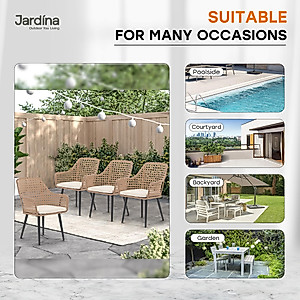 JARDINA Wicker Patio Dining Chairs Set of 4 Patio Chair with Cushion Outdoor Rattan Dining Seat for Outdoor Patio Backyard, (Natural)
