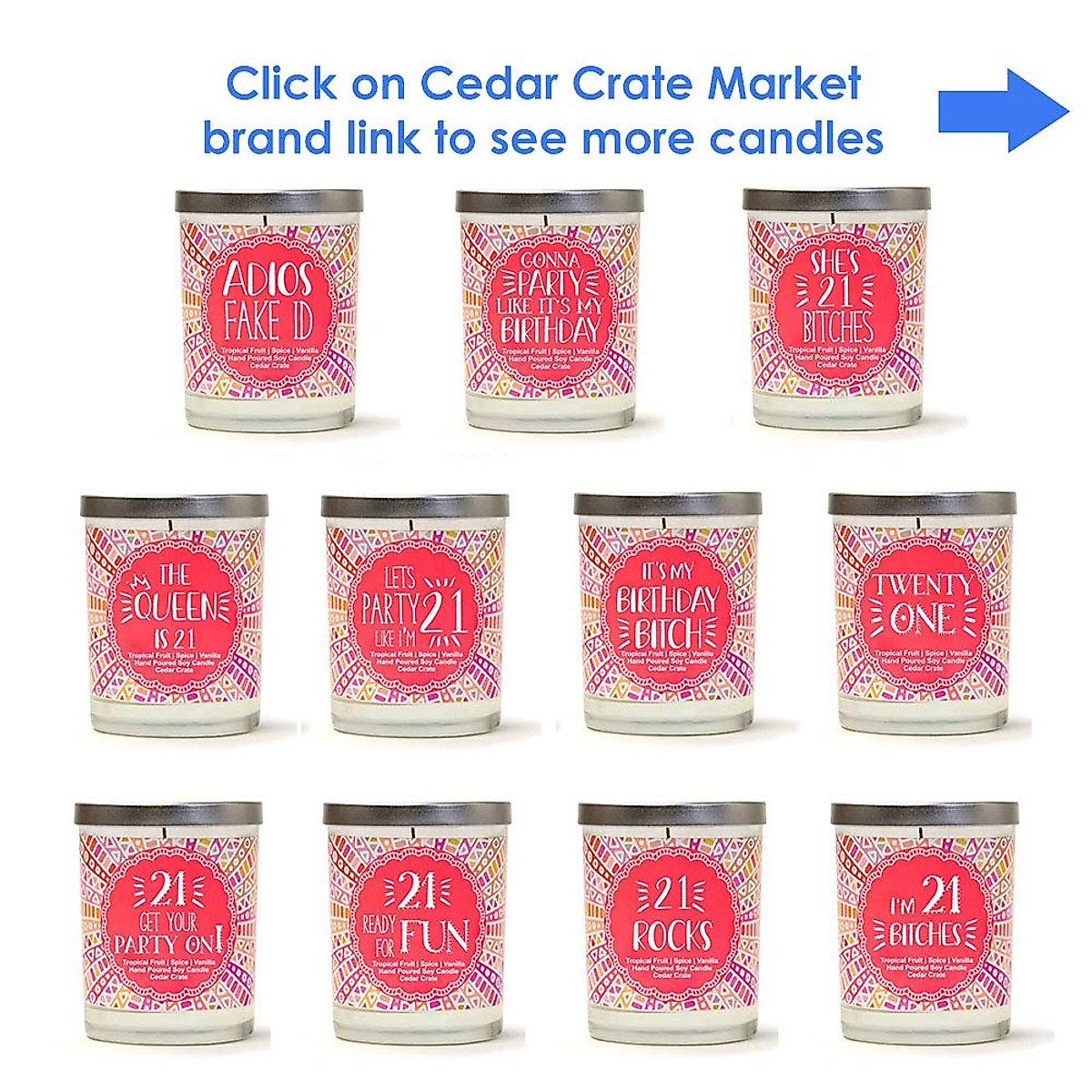 She's 21 | Tropical Fruit, Spice, Vanilla | Luxury Scented Soy Candles | 10 Oz. Jar Candle | Made in The USA | Decorative Aromatherapy | 21st Birthday Gifts for Her | 21st Birthday Gift Ideas